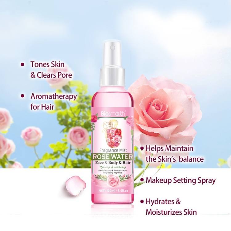 Biosmooth Rose Water Body Mist - Rose water Spray for Face, Skin and Hair