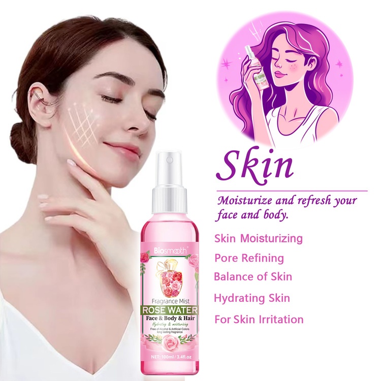 Biosmooth Rose Water Body Mist - Rose water Spray for Face, Skin and Hair