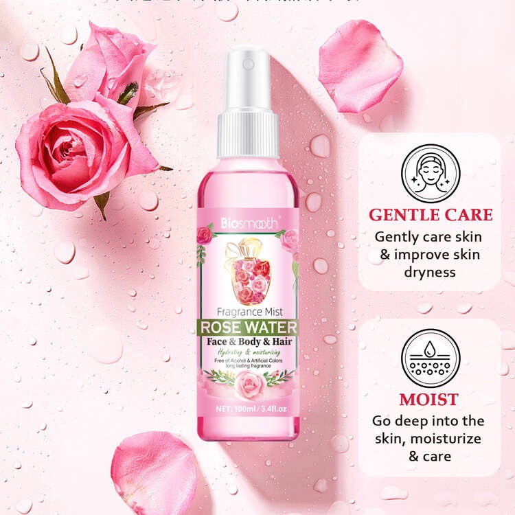 Biosmooth Rose Water Body Mist - Rose water Spray for Face, Skin and Hair